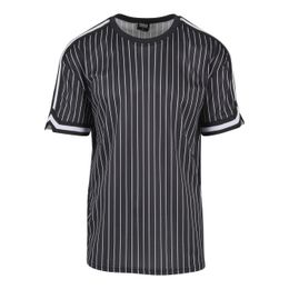 T-Shirt Urban Classics "Urban Classics Herren Oversized Striped Mesh Tee", Jungen, Gr. L, schwarz-wei&szlig; (schwarz, wei&szlig;), 100% Polyester, gestreift, normal, Rundhals, Shirts T-Shirt