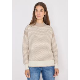 Strickpullover Cecil, Damen, Gr. XL (44), sandalwood beige melange, Web, 37% Baumwolle, 34% Polyacryl, 26% Polyester, 3% Elasthan, gemustert, comfort fit normal, hoch geschlossener Ausschnitt, Rippb&uuml;ndchen, Pullover Strickpullover, mit Struktur-Optik