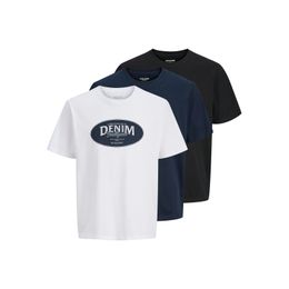 Jack & Jones T-Shirt JACK & JONES "JJEDOVER DENIM TEE SS O-NECK 3PK MP", Jungen, Gr. XS, wei&szlig; pack:wei&szlig;, navy blazer, schwarz, Jersey, Obermaterial: 100% Baumwolle, bedruckt, unifarben, Basic normal, Rundhals, Shirts T-Shirt