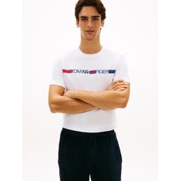 T-Shirt Tommy Hilfiger "BRAND LOVE STRIPE", Jungen, Gr. M, wei&szlig;, Single Jersey, Obermaterial: 100% Baumwolle, unifarben, regular fit normal, Rundhals, eingesetzt abgesteppte Kante, Shirts T-Shirt, Regular fit mit Rundhalsausschnitt