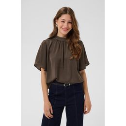 Kurzarmbluse Saint Tropez "AileenSZ Flared Blouse", Damen, Gr. L, chocolate braun, Web, Obermaterial: 100% Polyester, unifarben, regular fit normal, Rundhals, Blusen, Kunstfaser, Regular fit