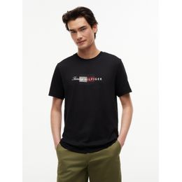 T-Shirt Tommy Hilfiger "SCRIPT FLAG REGULAR TEE", Jungen, Gr. L, schwarz, Single Jersey, Obermaterial: 100% Baumwolle, regular fit normal, Rundhals, Shirts T-Shirt, aus Jersey mit Flag-Grafik