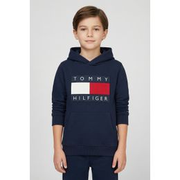 Kapuzensweatshirt Tommy Hilfiger, M&auml;dchen, Gr. 12 (152), schwarz night navy, Sweatware, Obermaterial: 100% Baumwolle, unifarben, regular fit normal, Rundhals, eingesetzt angesetztes B&uuml;ndchen, Sweatshirts, Kinder bis 16 Jahre, mit Kapuze