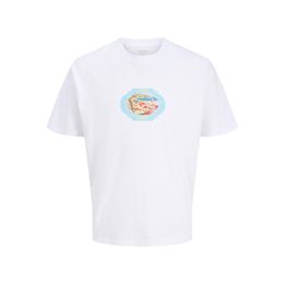Jack & Jones T-Shirt JACK & JONES "JORCASSIS GRAPHIC TEE SS CREW NECK", Jungen, Gr. XL, wei&szlig; (hellwei&szlig;), Jersey, Obermaterial: 100% Baumwolle, bedruckt, regular fit normal, Rundhals, gerader Abschluss, Shirts T-Shirt, mit Print