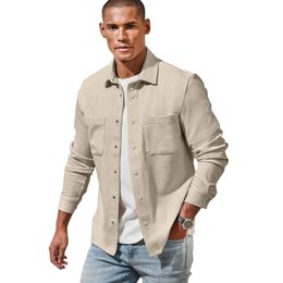 Hemdjacke John Devin "Overshirt aus weicher Piqu&eacute;-Qualit&auml;t", Herren, Gr. S (44/46), beige, meliert, Piqu&eacute;, Obermaterial: 65% Polyester, 35% Baumwolle, unifarben, regular fit normal, Manschette, Jacken, Knopfleiste mit Druckkn&ouml;pfen