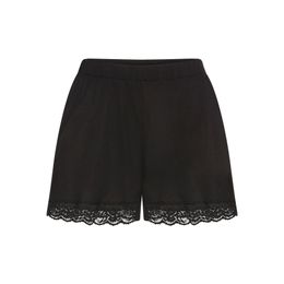 Schlafhose Lascana, Damen, Gr. 36/38, N-Gr, blau (schwarz), Single Jersey, Obermaterial: 100% Viskose, unifarben, loose fit kurz, Hosen Schlafhose, mit Spitzenbesatz am Beinsaum