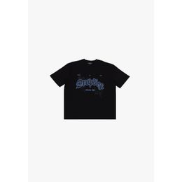 T-Shirt DROPSIZE "Dropsize HEAVY OVERSIZED BLUE GLOW T-SHIRT", Jungen, Gr. M, schwarz, 100% Baumwolle, bedruckt, oversize, Rundhals, Shirts T-Shirt