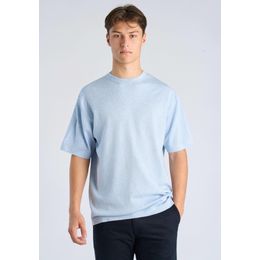 Rundhalsshirt LINDBERGH, Jungen, Gr. M, blau mel, Strick, Obermaterial: 80% Viskose, 20% Nylon, unifarben, l&auml;ssig geschnitten h&uuml;ftbedeckend, Rundhals, B&uuml;ndchen, Shirts Rundhalsshirt, Halbarm in feiner Strick-Qualit&auml;t