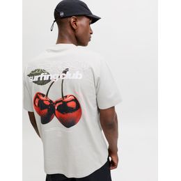 Jack & Jones T-Shirt JACK & JONES "JCOMARINA BACK PRINT TEE SS CREW NECK", Jungen, Gr. L, wei&szlig; (vapor blau), Jersey, Obermaterial: 100% Baumwolle, bedruckt, regular fit normal, Rundhals, gerader Abschluss, Shirts T-Shirt, mit Print