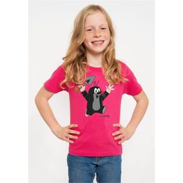 T-Shirt logoshirt "Der kleine Maulwurf - Juhu", Jungen, Gr. 104, pink, 100% Baumwolle, unifarben, normal, Rundhals, Shirts T-Shirt, mit buntem Print
