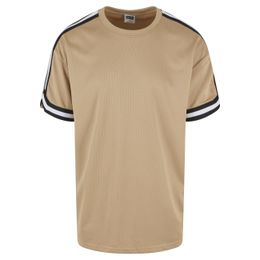Netzshirt Urban Classics "Urban Classics Herren Oversized Stripes Mesh Tee", Jungen, Gr. S, unionbeige, 100% Polyester, gestreift, oversize, Rundhals, Shirts
