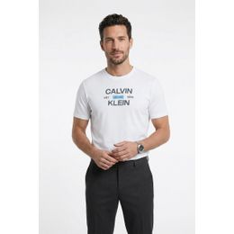 T-Shirt Calvin Klein Jeans "CALVINKLEIN STACK GRAP", Jungen, Gr. L, hellwei&szlig;, Web, Obermaterial: 100% Baumwolle, unifarben, regular fit normal, Rundhals, eingesetzt abgesteppte Kante, Shirts T-Shirt, Regular fit mit Print
