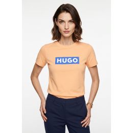 T-Shirt Hugo "Classic Tee", Damen, Gr. L, orange (light, pastel orange 830), Single Jersey, Obermaterial: 100% Baumwolle, unifarben, k&ouml;rpernah normal, Rundhals, abgesteppte Kante, Shirts T-Shirt, mit Rundhals, Logodruck