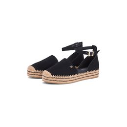 Riemchenballerina Tommy Hilfiger "TH PLATFORM ESPAD SUEDE STRAP", Damen, Gr. 38, schwarz, Veloursleder, Schuhe Riemchenballerina, Sommerschuh, Plateausandalette mit verstellbarem Fersenriemchen
