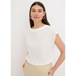 T-Shirt bonprix, Damen, Gr. 40/42 (M), wollwei&szlig;, Obermaterial: 64% Polyester, 32% Viskose, 4% Elasthan. Besatz: 100% Polyester, oversize, Shirts T-Shirt, Oversize-Passform, Kurzarm-Design, mit Satinpasse