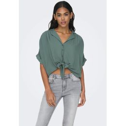 Kurzarmbluse Only "ONLPAULA LIFE S/S TIE SHIRT WVN NOOS", Damen, Gr. M, gr&uuml;n (balsam gr&uuml;n), Web, Obermaterial: 100% Viskose, unifarben, regular fit normal, V-Ausschnitt, Blusen, Viskose, regular fit
