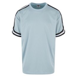 Netzshirt Urban Classics "Urban Classics Herren Oversized Stripes Mesh Tee", Jungen, Gr. L, oceanblau, 100% Polyester, gestreift, oversize, Rundhals, Shirts