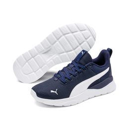 Sneaker Puma "ANZARUN LITE JR", Kinder, Gr. 37,5, blau (peacoat, Puma wei&szlig;), Textil, unifarben, Schuhe Sneaker, atmungsaktives Mesh-Obermaterial, d&auml;mpfende EVA-Zwischensohle