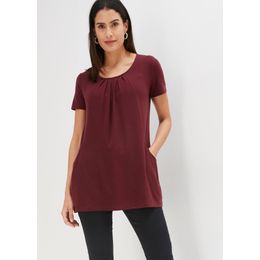 Longshirt bonprix, Damen, Gr. 44/46 (L), dunkelbeere, Jersey, Obermaterial: 64% Polyester, 32% Viskose, 4% Elasthan, figurumspielend Po-bedeckend, Rundhals, Shirts Longshirt, figurumspielende Passform, Kurzarm, mit Eingriffstaschen