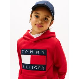Kapuzensweatshirt Tommy Hilfiger, M&auml;dchen, Gr. 8 (128), primary rot, Sweatware, Obermaterial: 100% Baumwolle, unifarben, regular fit normal, Rundhals, eingesetzt angesetztes B&uuml;ndchen, Sweatshirts, Kinder bis 16 Jahre, mit Kapuze