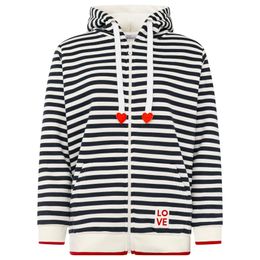 Kapuzensweatjacke Zwillingsherz "Maritim", Damen, Gr. L/XL, marine, Sweatware, Obermaterial: 50% Baumwolle, 50% Polyester, Sweatjacken, gestreift, Kapuze mit Kordel und Herzen, Taschen, Zipper