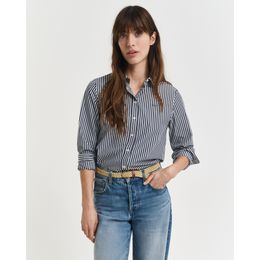Hemdbluse Gant "REG POPLIN STRIPED SHIRT", Damen, Gr. 34, blau (classic blau), Popeline, Obermaterial: 100% Baumwolle, gestreift, regular fit h&uuml;ftlang, Blusen Hemdbluse, mit einer kleinen Logostickerei auf der Brust