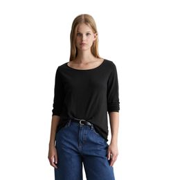 Marc O'Polo Langarmshirt MARC O'POLO DENIM "aus Organic Cotton", Damen, Gr. L, schwarz, Obermaterial: 100% Baumwolle, unifarben, regular fit, Rundhals, Rollkante, Shirts Langarmshirt