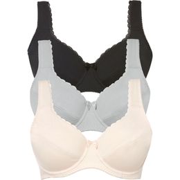 B&uuml;stenhebe bonprix, Damen, Gr. 85, Cup D, schwarz, cremerosa, mattsilber, Obermaterial: 100% Baumwolle. Futter: 95% Baumwolle, 5% Elasthan. Spitze: 90% Polyamid, 10% Elasthan, BHs B&uuml;stenhebe, mit breiten und gepolsterten Tr&auml;gern, im 3er-Pack