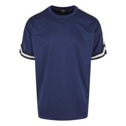 Netzshirt Urban Classics "Urban Classics Herren Oversized Stripes Mesh Tee", Jungen, Gr. L, dunkelblau, 100% Polyester, gestreift, oversize, Rundhals, Shirts