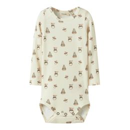 Langarmbody LIL' ATELIER "NBNGAVO EMO LS SLIM BODY LIL NOOS", Jungen, Gr. 86, N-Gr, turtledove aop:toy, Jersey, Obermaterial: 57% Baumwolle, 38% Lyocell, 5% Elasthan, bedruckt, Rundhals, Bodys, weiche Jersey Rippqualit&auml;t