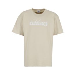 T-Shirt Urban Classics "Urban Classics UC Cursive Bold Logo Heavy Oversized Tee", Jungen, Gr. S, sand, 100% Baumwolle, bedruckt, oversize, Rundhals, Shirts T-Shirt