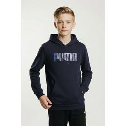 Kapuzensweatshirt Puma "ESS LOGO LAB STORY 2 HOODIE TR B", Jungen, Gr. 128, new navy, Sweatware, Obermaterial: 68% Baumwolle, 32% Polyester, bedruckt, regular fit normal, angesetztes B&uuml;ndchen, Sweatshirts, f&uuml;r Jugendliche, mit Kapuze, mit K&auml;ngurutasche, Regular Fit