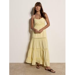 Maxikleid Apricot "Midikleid", Damen, Gr. XS (34), N-Gr, gelb, gewebt, Obermaterial: 100% Baumwolle CO., uni, normal, V-Ausschnitt, Kleider Maxikleid, mit H&auml;kelverzierung