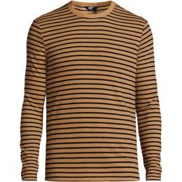 LANDS' END Langarm-Streifenshirt mit Struktur, Herren,  Braun, Viskose/Polyester-Mischung, by Lands' End