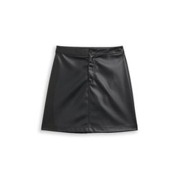 Tom Tailor Denim Damen Mini-Rock in Leder-Optik, schwarz, Uni, Gr. XS