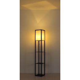Globo LIGHTING Stehlampe "TABITHA", schwarz matt, 1, H: 159cm, 1 Stk., Leuchten, Stehleuchte Holz schwarz, Leinen natur, E27, Zugkettenschalter, Stehlampe