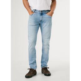 Tapered-fit-Jeans Pepe Jeans "TAPERED JEANS", Herren, Gr. 31, L&auml;nge 32, blau (bleached), Denim/Jeans, Obermaterial: 99% Baumwolle, 1% Elasthan, gerade, unten schmal lang, Jeans