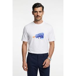 T-Shirt Hugo "Noglasy", Jungen, Gr. M, wei&szlig; (wei&szlig;100), Single Jersey, Obermaterial: 100% Baumwolle, regular fit h&uuml;ftbedeckend, Rundhals, abgesteppte Kante, Shirts T-Shirt, mit Rundhals, regular fit