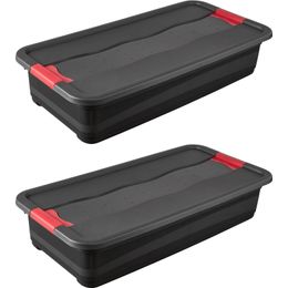 Transportbeh&auml;lter keeeper "eckhart, 2er Set Transporbox, 33 L, 79,5 x 39,5 x 17 cm", schwarz, rot, B:39,5cm H:17cm L:79,5cm, Kunststoff, Transportboxen, seitl. Clips, Griffe am Boden, sto&szlig;feste Seitenw&auml;nde, robuster Deckel