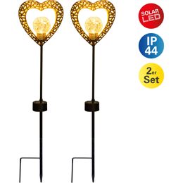 N&auml;ve LED Solarleuchte N&Auml;VE "Herz", schwarz (schwarz, gold), B:4,2cm H:59cm L:12,5cm, Leuchten, 2er Set, Erdspie&szlig;, H&ouml;he: 59cm, LED warmwei&szlig;, inkl. Akku