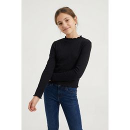 T-Shirt Tom Tailor, M&auml;dchen, Gr. 140, grau (coal grau), Single Jersey, Obermaterial: 93% Baumwolle, 7% Elasthan, Strukturmuster, unifarben, regular fit taillenbedeckt, ohne Ausschnitt, gewellter Abschluss, Shirts T-Shirt, mit Rippstruktur