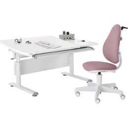 B&uuml;rom&ouml;bel-Set Paidi "Kinderschreibtisch & Drehstuhl in Wei&szlig;, mitwachsend & ergonomisch", wei&szlig; (wei&szlig;, dunkelrosa), Holzwerkstoff Kunststoff Metall Stoff, Holzwerkstoff, Kunststoff, Metall, Stoff, Arbeitsm&ouml;bel-Sets, B&uuml;rom&ouml;bel-Set, stufenlos h&ouml;henverstellbar, neigbare Tischplatte, Schulstarter-Set