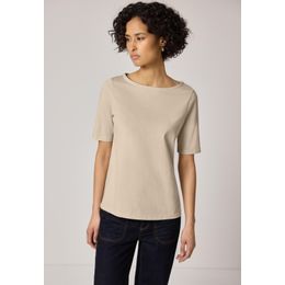 T-Shirt Street One, Damen, Gr. 44, cotton beige, Web, 100% Baumwolle, unifarben, normal normal, U-Boot-Ausschnitt, abgesteppt, Shirts T-Shirt, aus reiner Baumwolle