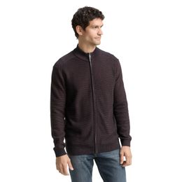 Strickjacke Tom Tailor, Herren, Gr. XL, navy mid braun dot stripe, Strick, Obermaterial: 100% Baumwolle, gestreift, regular fit normal, ohne Ausschnitt, Rippb&uuml;ndchen, Strickjacken Strickjacke, mit Streifen