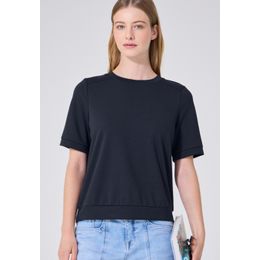 T-Shirt STREET ONE STUDIO, Damen, Gr. 34, maritime blau, Stoff, 71% Polyester, 26% Viskose, 3% Elasthan, unifarben, normal normal, Rundhals, B&uuml;ndchen, Shirts T-Shirt, Jersey