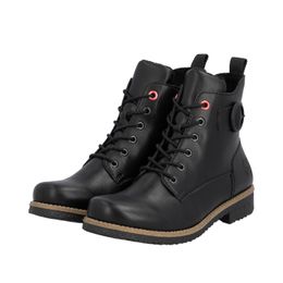 Schn&uuml;rstiefelette Rieker, Damen, Gr. 43, schwarz, Lederimitat, unifarben, Basic, Schuhe Schn&uuml;rstiefelette, Schn&uuml;rboots, Stiefelette, Blockabsatz mit dekorativer Zierschnalle