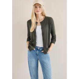Cardigan Cecil, Damen, Gr. XXL (46), gr&uuml;n (khaki), Web, 60% Baumwolle, 40% Viskose, unifarben, comfort fit normal, Rundhals, Rippb&uuml;ndchen, Strickjacken, mit Rundhalsausschnitt