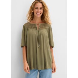Tunika bonprix, Damen, Gr. 50, oliv, Obermaterial: 100% Viskose, oversize, Tuniken, lockerer Schnitt, Oversize-Passform, Halbarm-Design, aus Viskose