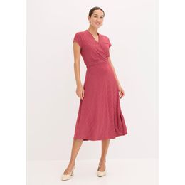 Midikleid bonprix, Damen, Gr. 44/46 (L), N-Gr, abendrot, wei&szlig; gepunktet, Obermaterial: 95% Viskose, 5% Elasthan, ausgestellt, Kleider Midikleid, aus Viskose und Elasthan, Wickeloptik mit Bindeband, Kurzarm-Design