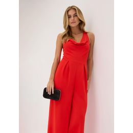Jumpsuit bonprix, Damen, Gr. 36/38 (S), N-Gr, erdbeere, Obermaterial: 95% Polyester, 5% Elasthan, festlich, slim fit, Overalls Jumpsuit, schmale Passform, wasserfallkragen, &auml;rmellos, festlicher Stil